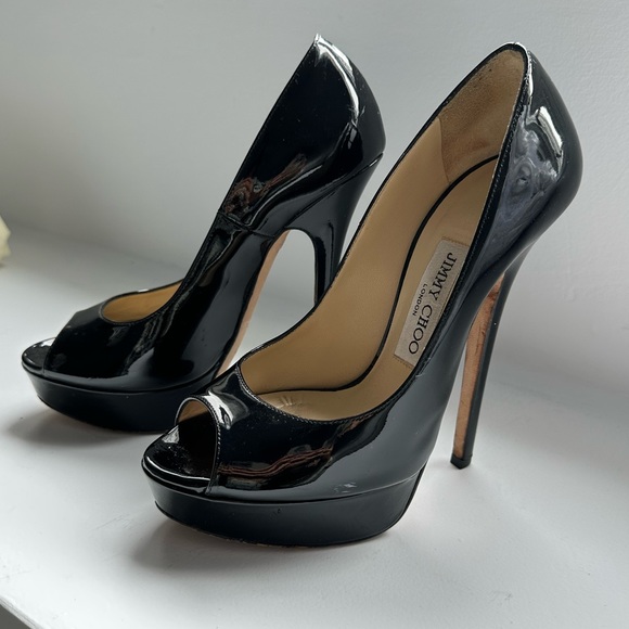 Jimmy Choo | Shoes | Jimmy Choo Black Patent Leather Heel | Poshmark